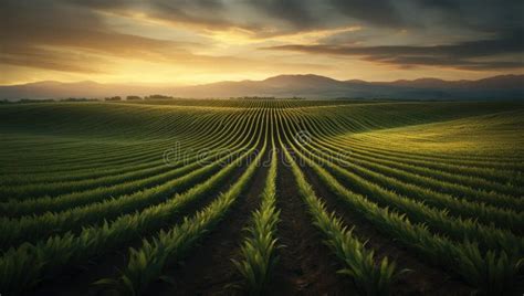 The Fields Row In Front Of A Sunset Stock Illustration Illustration Of Plantation Rural