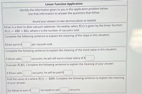 Solved Linear Function Application Identify The Information Chegg Com