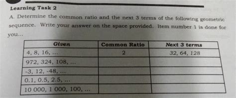 Solved Learning Task 2 A Determine The Common Ratio And The Next 3