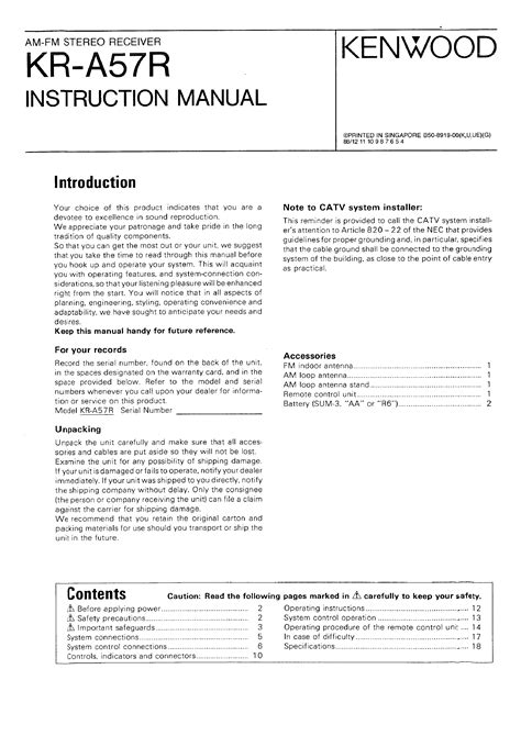 Kenwood Kr A57r Owners Manual Immediate Download