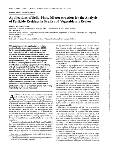 Pdf Applications Of Solid Phase Microextraction For The Analysis Of Pesticide Residues In