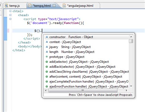 Getting Jquery And Angularjs Content Assist Auto Complete In Eclipse