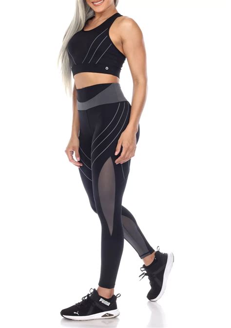 White Mark Cut Out Back Mesh Sports Bra And Leggings Set Belk