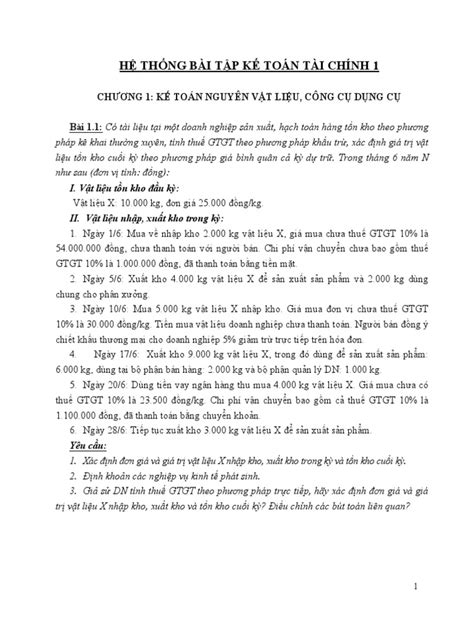 HỆ THỐNG BÀI TẬP KTTC 1 | PDF