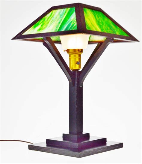 Vintage Mission Arts And Crafts Slag Glass Table Lamp Make Etsy