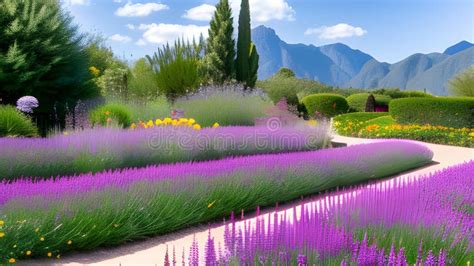 Green Lawn In A Colorful Landscaped Formal Garden Beautiful Garde