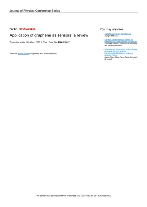 PDF Application Of Graphene As Sensors A Review