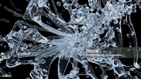 검은 색 배경에 물방울이 있는 물튀김 3d 일러스트레이션 3차원 형태에 대한 스톡 사진 및 기타 이미지 3차원 형태 가득 찬 개념 Istock