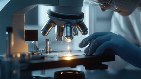 Scientist Examining Samples Under A Microscope Stock Image Image Of