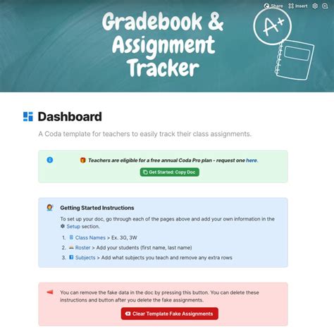 Assignment Tracker And Gradebook Coda Template Etsy
