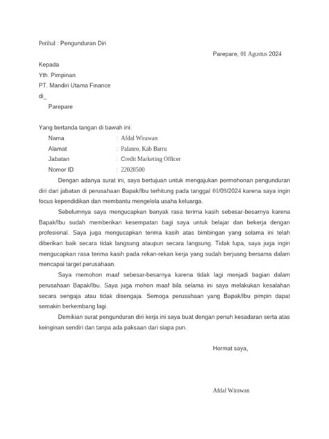 Pengunduran Afdal Wirawan 1 1 Pdf