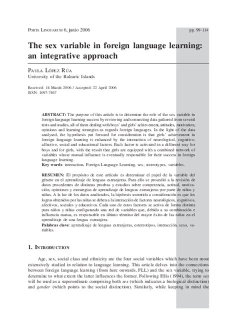 Pdf The Sex Variable In Foreign Language Learning An Integrative