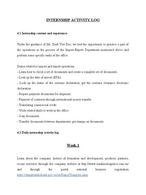 Internship Activity Loggggggggggg Pdf Customs Economies