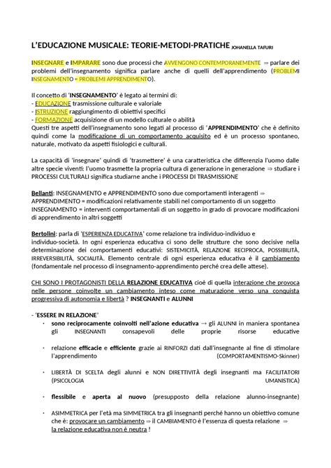 Riassunto Educazione Musicale Sintesi Del Corso Di Musica Docsity