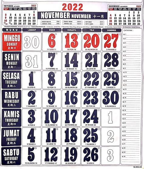 Kalender November 2022 Lengkap Dengan Tanggal Merah Dan Keterangannya