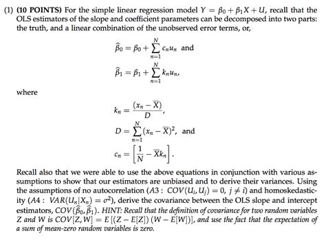 Solved 1 10 Points For The Simple Linear Regression
