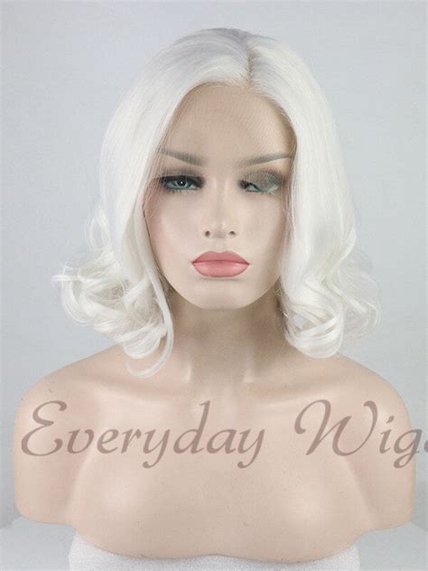 Short White Wavy Synthetic Lace Front Wig Everydaywigs