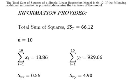 Solved The Total Sum Of Squares Of A Simple Linear Chegg