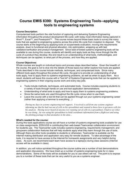 System Engineering Tools And Methods Systems Engineering Methods