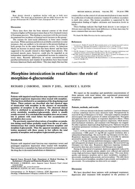 Morphine Intoxication In Renal Failure The Role Of Morphine 6