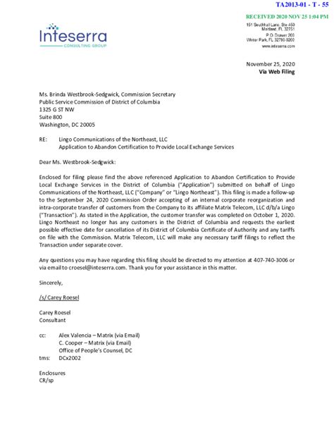Fillable Online Edocket Dcpsc Ta2013 01 T 55 Dcpsc E Docket