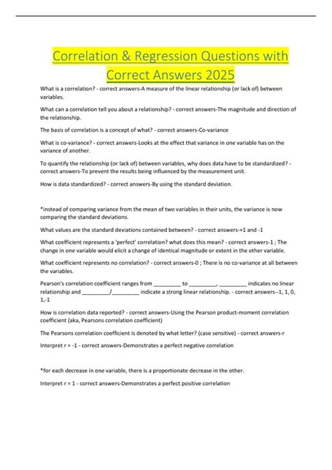 Correlation And Regression Questions With Correct Answers 2025