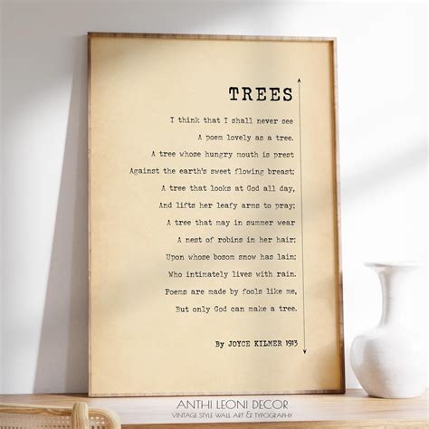 TREES By Joyce Kilmer Poster Nature Poem Print Poetry About Nature And Humankind Greener