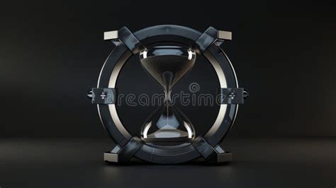 Futuristic Sand Timer With Minimal Sand Ultra Realistic High Tech Design In Dramatic Photo Stock