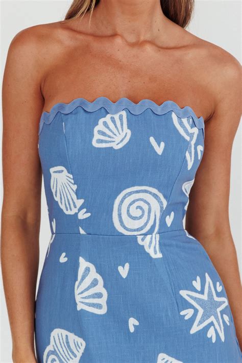 Shop The Cypress Ric Rac Trim Strapless Dress Shell Blue