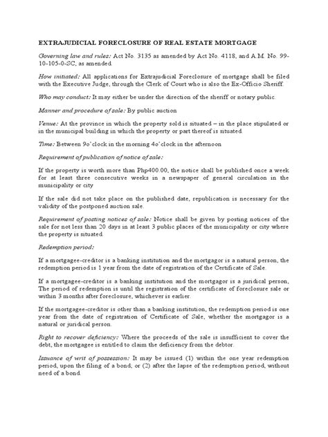 Extrajudicial Foreclosure Notes Pdf