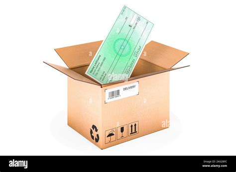 Parcel With Bank Check 3d Rendering Isolated On White Background Stock