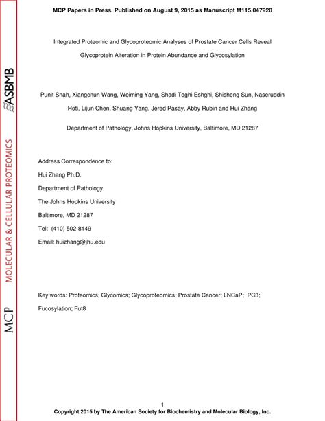 Pdf Integrated Proteomic And Glycoproteomic Analyses Of Prostate