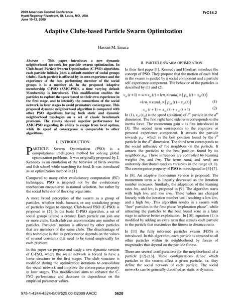 pdf adaptive clubs based particle swarm optimization