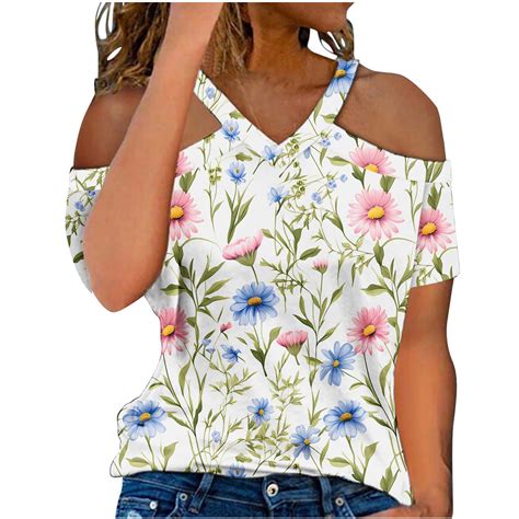 Ga Weihua Womens Short Sleeve Shirts Summer Cold Shoulder Tops Classic