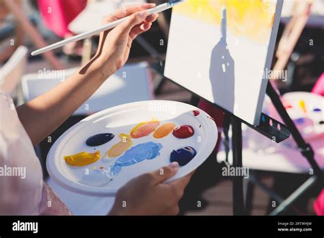 Process Of Drawing Group Class Of Talented Students With Painting