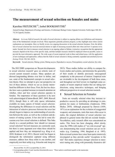 PDF The Measurement Of Sexual Selection On Females And Males