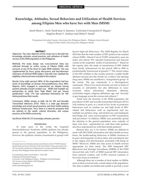 Pdf Knowledge Attitudes Sexual Behaviors And Utilization Of Health Services Among Filipino