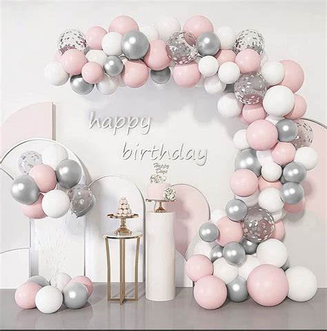 103pcs Pink Silver Balloons Arch Garland Kit Light Pink Silver White