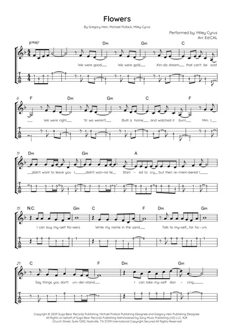 Flowers Sheet Music By Miley Cyrus For Ukulele Noteflight 46 Off