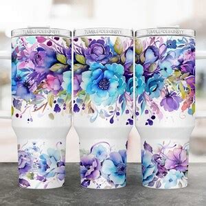 Purple Flowers 40oz Quencher Tumbler Wrap Sublimation Design Purple