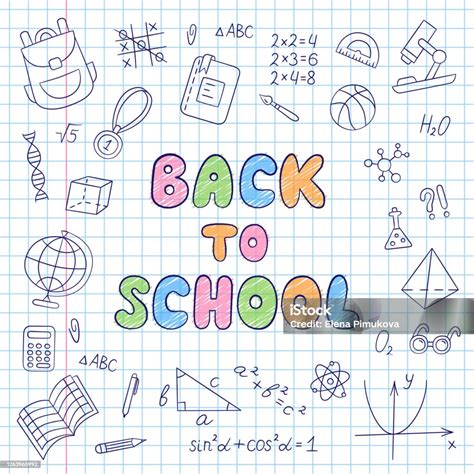 학교로 돌아갑니다 낙서와 만화 스타일의 학교 요소의 레터링 및 세트와 카드 낱말에 대한 스톡 벡터 아트 및 기타 이미지 낱말 신학기 1위 Istock