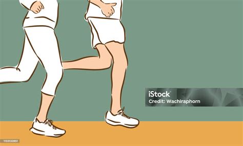 Dua Pelari Berlari Di Lintasan Pelari Dalam Maraton Ilustrasi Vector Latihan Kebugaran Di Luar