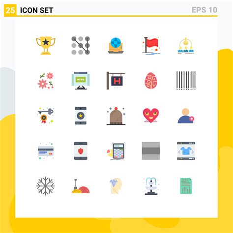 25 User Interface Flat Color Pack Of Modern Signs And Symbols Of Place Flag Internet Country