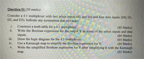Solved Question 01 20 Marks Consider A 4 1 Multiplexer Chegg