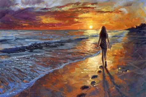 Premium Photo A Girl Walking Along The Shoreline Leaving Footprints