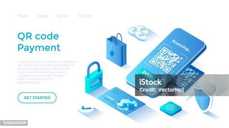 Qr 코드 결제 휴대폰은 Qr 코드를 스캔합니다 스마트폰 화면의 바코드 상품 및 서비스에 대한 빠른 현금 없는 결제 아이소메트릭