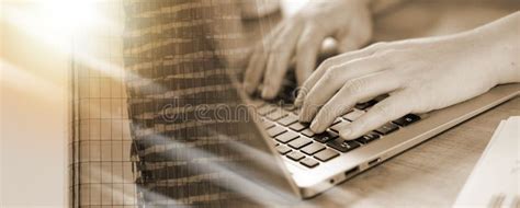 Female Hands Using Laptop Multiple Exposure Stock Image Image Of