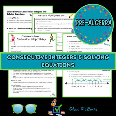 Pre Algebra Consecutive Integer Equations Guided Notes And Practice A