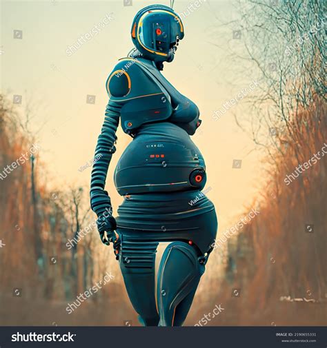 Scary Pregnant Robot Woman Android Metal Stock Illustration 2190655331