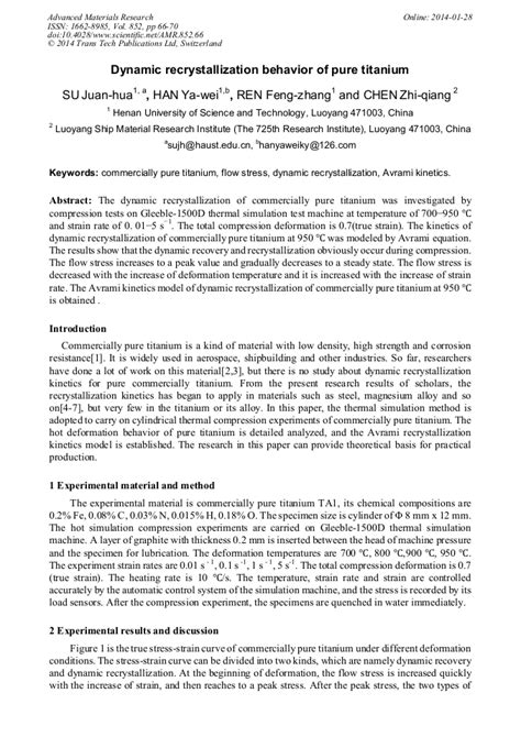 Dynamic Recrystallization Behavior Of Pure Titanium Scientificnet